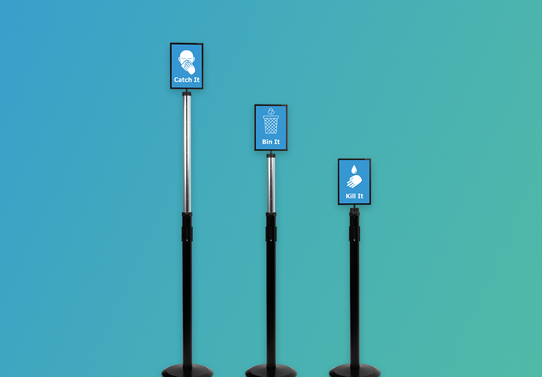 Tensabarrier® Telescopic Post - Social Distancing Signage